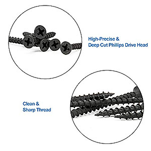 WELLOCKS Drywall Screws 230 Pcs #6×5/8" to 2-1/2" Wood Screws Assortment Kit Self Tapping Black Coating Bugle Head Coarse Phillips Sharp Point Fast Drilling for Wood Drywall Sheetrock (D158)