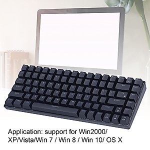 ASHATA TypeC Wired Gaming Keyboard, Portable 84 Keys Type‑C Backlight Gaming/Office Keyboard for PC/Laptop, Blue Switch (Black Blue axis Mixed Light)