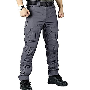 OCANXUE Tactical Pants Camo Cargo Pants for Men Outdoor Hiking Pants Ripstop Work Pants Multi Pocket Pants No Belt No Knee Pads Gray 34