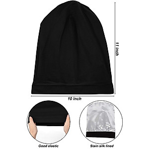 SATINIOR 4 Pieces Satin Lined Sleep Cap Hat Slouchy Beanie Slap Hat for Women (Black, Grey, Dark Blue, Pink), Medium