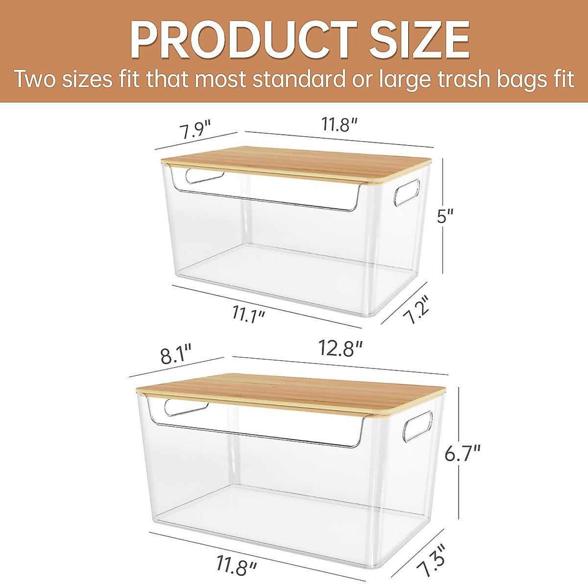 COAZEX 2 Pack Trash Bag Holder Under Sink Stackable, Plastic Garbage Bag Dispenser with Lid, Trash Bag Storage Dispenser Roll Holder for Kitchen, Pantry, Laundry Room Organization