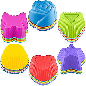 42 pcs Silicone Cupcake Baking Cups, SENHAI Non-Stick Heat Resistant Cake Molds Ice Cube Molds for Making Muffin Chocolate Bread - 6 Shapes