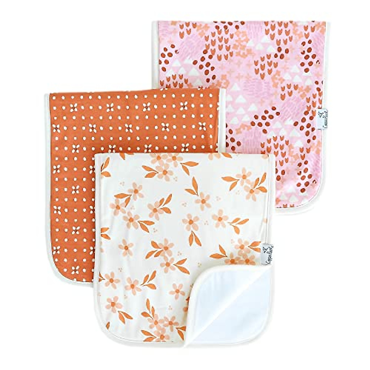 Baby Burp Cloth Large 21''x10'' Size Premium Absorbent Triple Layer 3-Pack Gift Set"Rue" by Copper Pearl