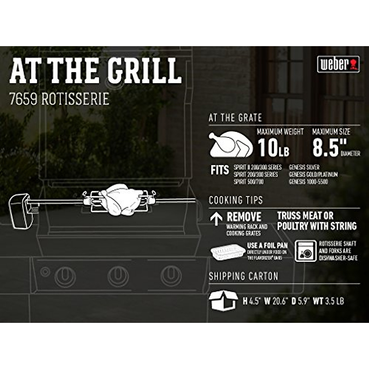 Weber Rotisserie Spirit 200/300/500/700, Genesis Silver/Gold/Plat/1000-5500