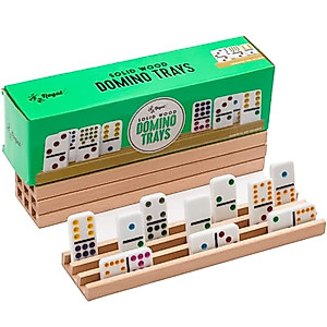 Regal Games - Wood Domino Trays - Solid Natural Beechwood - for Mexican Train, Chickenfoot - Set of 4