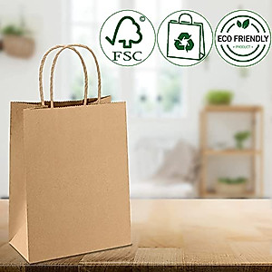 Brown Paper Bags 8x4.25x10.5 100Pcs Gift Bags Medium Size Paper Bags with Handles, Kraft Bags Bulk, Paper Shopping Bags, Gift Bags, Retail Bags, Paper Bags for Wedding Christmas Valentine Birthday Business