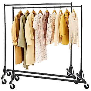 Hoctieon 2-Set Z Rack Set of 2, Rolling Clothing Racks with Z-Base, Heavy Duty Garment Racks Set of 2, Clothes Rack on Wheels With Brakes, Clothes Organizer Rack Set of 2, Black