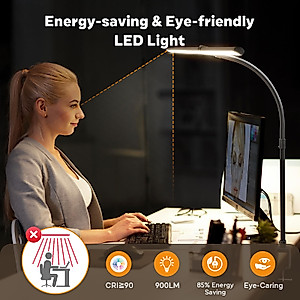 APMIEK LED Desk Lamp for Home Office, 24W Remote Control Computer Desk Light Bright Desktop Lamp Multi Lighting Modes Dimmable Clamp Desk Lighting for Work with Adjustable Gooseneck, Double Head,Black