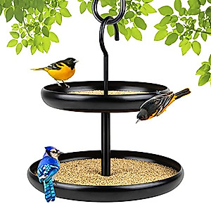 BOLITE Bird Feeder for Outdoors Hanging, Wild Bird Feeders for Outside, 18039 Two-Tier Tray Bird Feeder, Black
