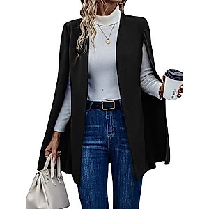 WDIRARA Women's Cape Blazer Cloak Split Sleeve Open Front Jacket Work Business Casual Blazer Solid Cape Coats Black M
