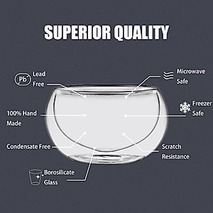 PunPun Bundle: 17oz Large Clear Coffee Mugs (Set of 2) & 8.5oz Shot Glass Coffee Cups (Set of 2) & 2.7oz Tea Cups (Set of 4) Double Wall Designed Glass Cups