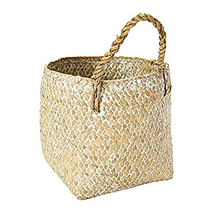 Creative Co-Op Hand-Woven Seagrass Wall Handles, Whitewashed, Set of 2 (Hangs or Sits) Basket, Natural, 2