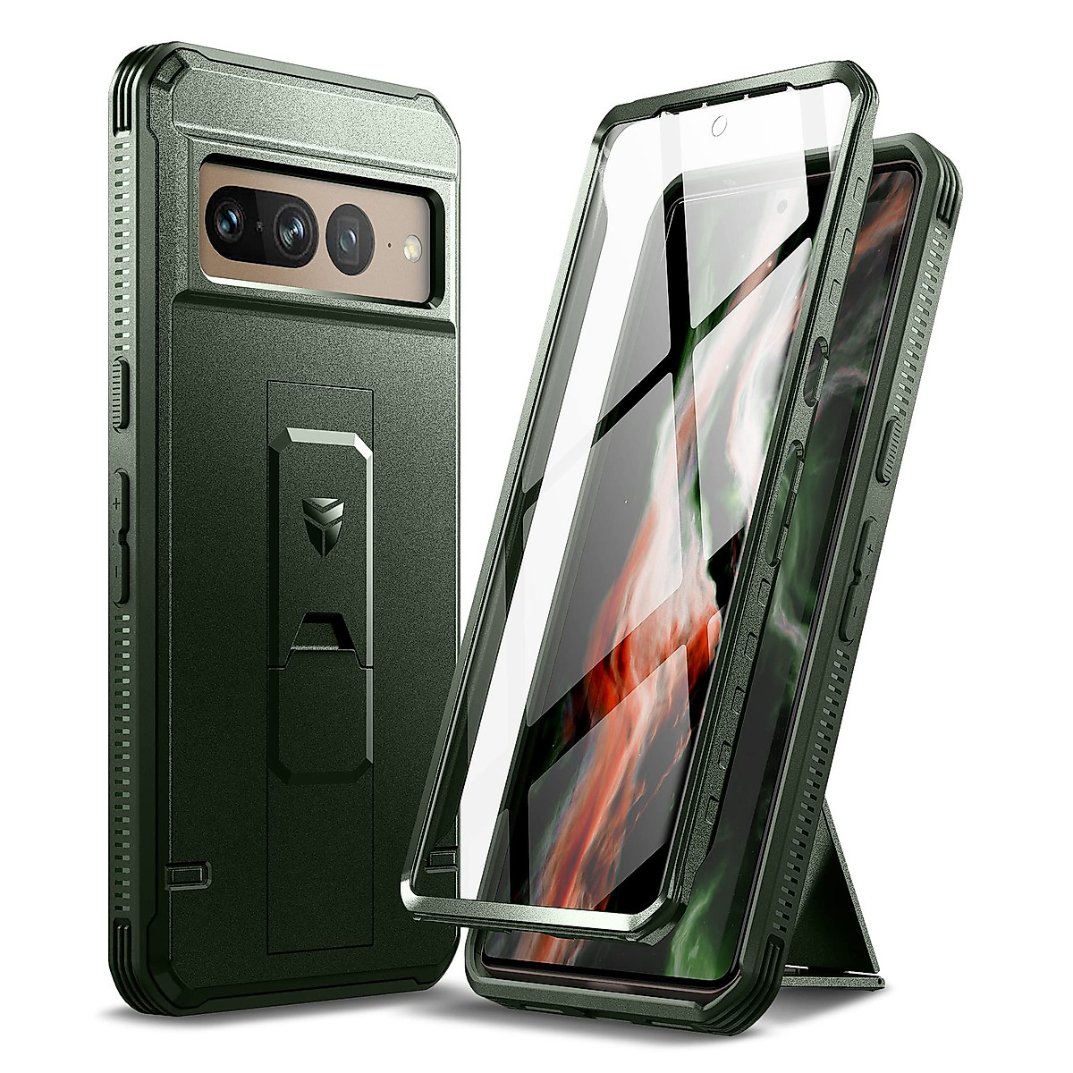 Dexnor Full Body Case for Google Pixel 7 Pro, [Built in Screen Protector and Kickstand] Heavy Duty Military Grade Protection Shockproof Protective Cover for Google Pixel 7 Pro (Military Green)
