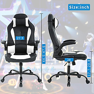 Dkeli, Gaming Chair Office Chair Desk Chair Ergonomic High Back Computer Chair with Lumbar Support Flip-up Arms Headrest PU Leather Swivel Task Chair