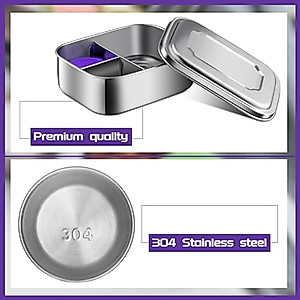 Suttmin 4 Pcs Stainless Steel Bento Box Set, Lunch Containers 3 Sections Portion Control Containers 3 Pcs Mini Stackable Condiment Containers for Lunch Box (Purple,6.5 x 4.92 x 2.44 Inch)