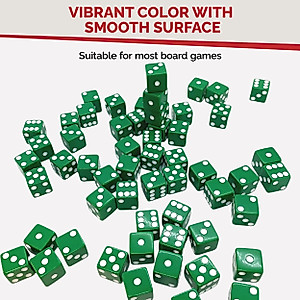 MR CHIPS D6 Standard 16 mm Opaque Dice with Pip Dots - 50 Pack - Green