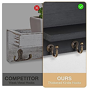 rorecay Key and Mail Holder for Wall: Easy Install Rustic Key Hooks for Wall with Measured Template, Wooden Key Rack with Metal Mail Slot for House Entryway Decor, Black