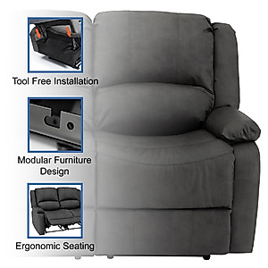 RecPro Charles 58" Double Recliner RV Sofa | Zero Wall Loveseat for Camper | Wall Hugger Couch | Fifth Wheel Theater Seating | Upgraded 2023 Fabric (Gunmetal)