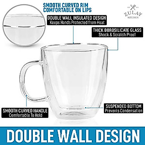 Zulay Double Wall 5.4oz Glass Espresso Mugs (Set of 2) - Insulated Clear Coffee Mugs With Handle & Suspended Base Design - Thick Expresso Coffee Cups For Americano, Lattes, Tea, Cappuccinos, and More