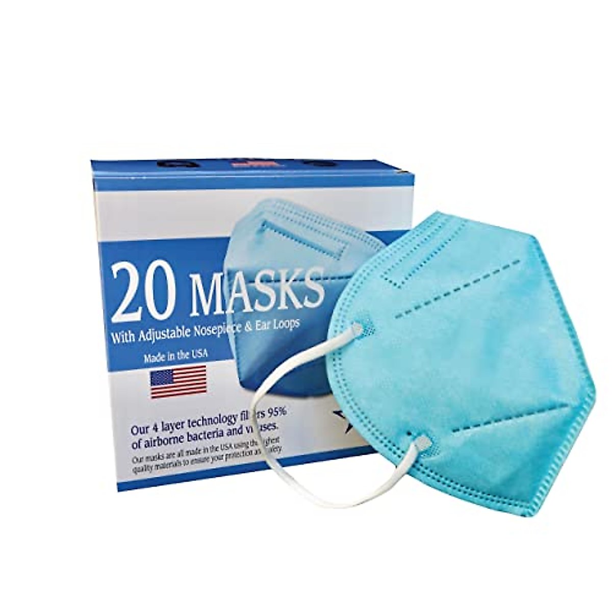ProStar Respirator Face Mask, Fold-Style with Ear Loops, Made in USA, 20pcs, 4-Layer ≥ 95% Filter Efficiency, Blue Mask