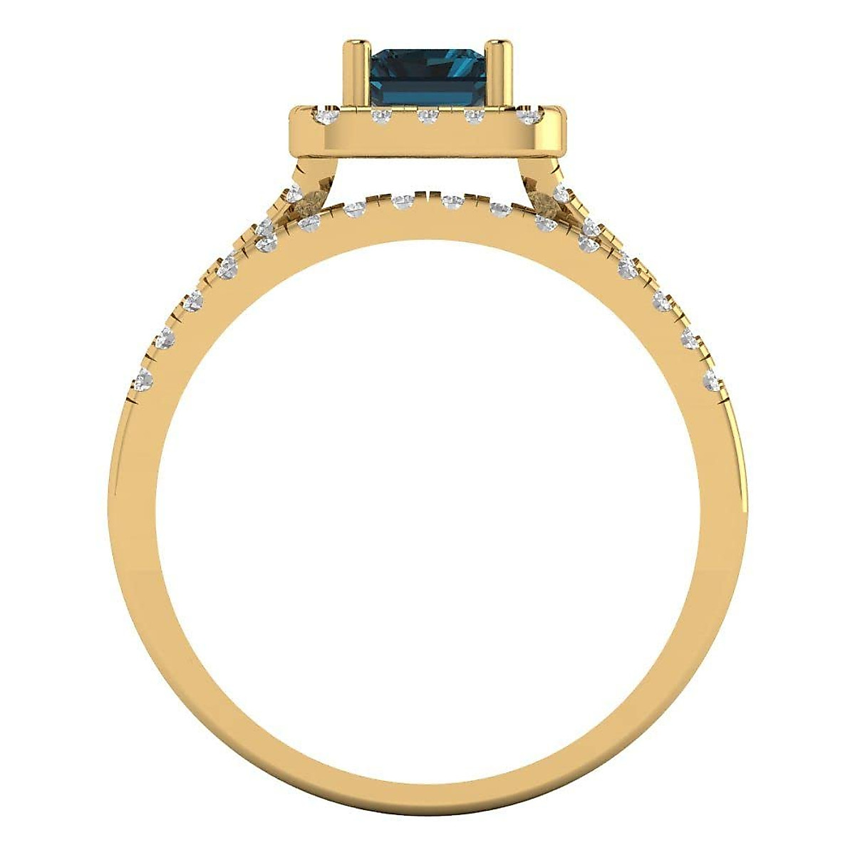 Clara Pucci 1.60ct Emerald Round cut Custom Engraving Natural London Blue Topaz Engagement Ring Band Wedding Bridal Set 14k Yellow Gold 6