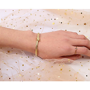 MANZHEN 14K Real Gold Plated bracelets Simple Knot Bangle Cuffs for Women Adjustable Sailor Love Knot Bangle Bracelet Bridesmaid Gift (Gold)