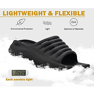 KuaiLu Womens Recovery Sandals Comfortable Plantar Fasciitis Arch Support Ladies Orthopedic Running Sport Slides Open Toe Slip On Thick Athletic Cushion Slippers Summer Pool Beach Sandles Black 10