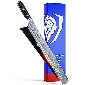Dalstrong Shogun Elite Series Damascus Japanese AUS-10V Super Steel Granton Edge Slicing & Carving Kitchen Knife, 12 Inches, Sheath Included