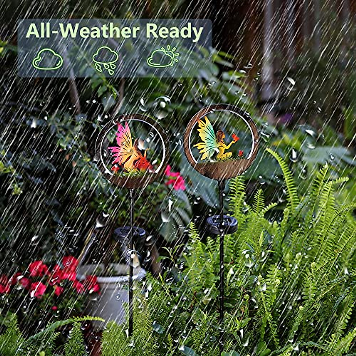 EDOF 2 Pack Fairy Solar Light Garden Decor, Fairy Decorative Garden LED Stake Lights for Walkway Yard Lawn Patio Garden Courtyard Waterproof Outdoor Decorative