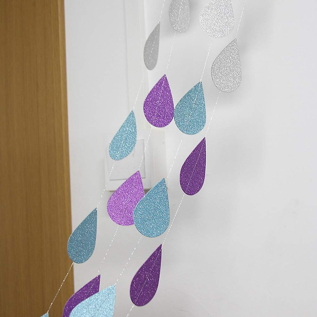 Lauthen.S Raindrop Garland, 38ft Glitter Paper Garland for Baby Shower Birthday Wedding Backdrop Party Hanging Decoration Nursery Home Ornaments Purple