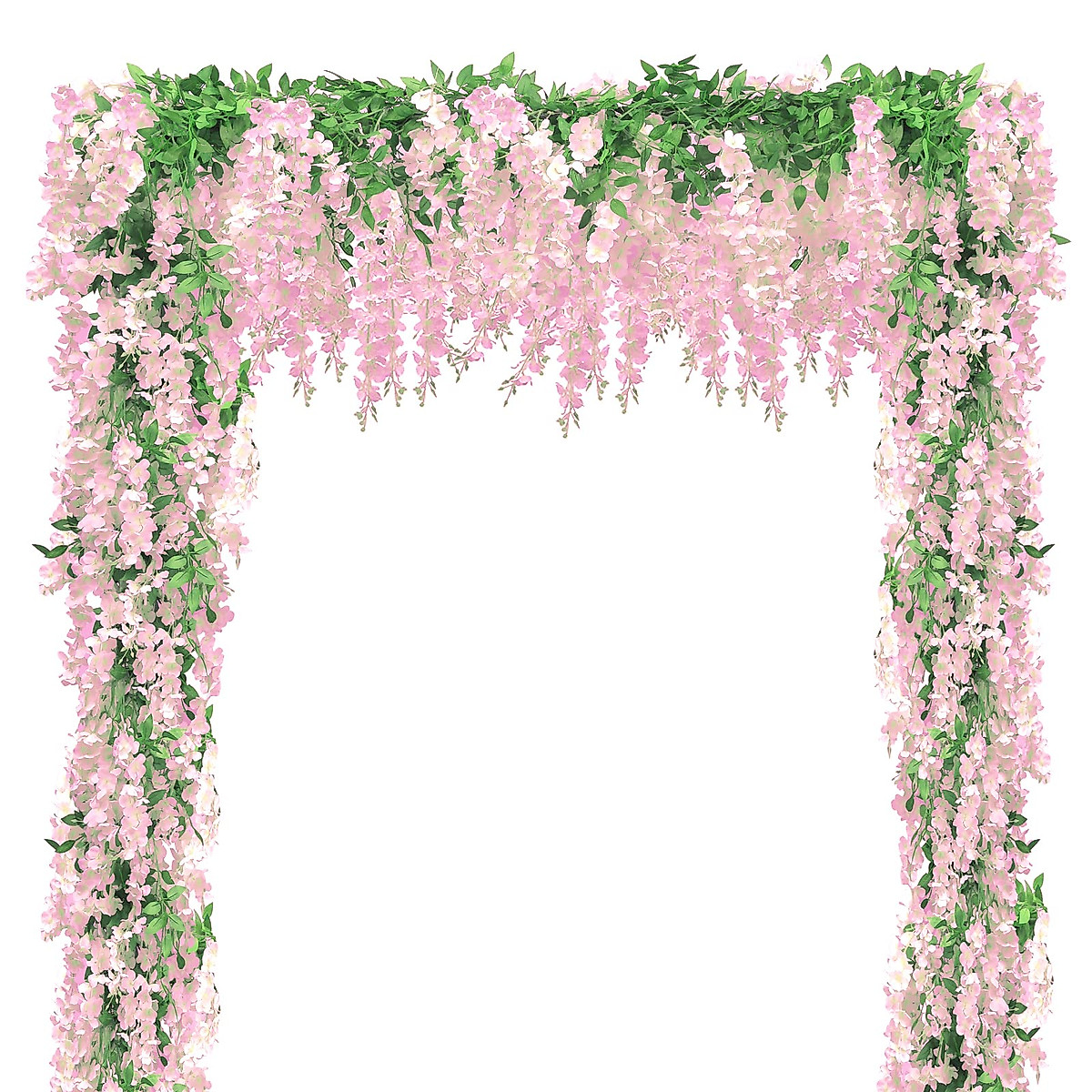 Findosom Wisteria Artificial Flowers Garland, 5Pcs Total 36FT Pink Wisteria Hanging Flowers, Flower Garland Decorations for Home Garden Outdoor Ceremony Wedding Arch Decoration