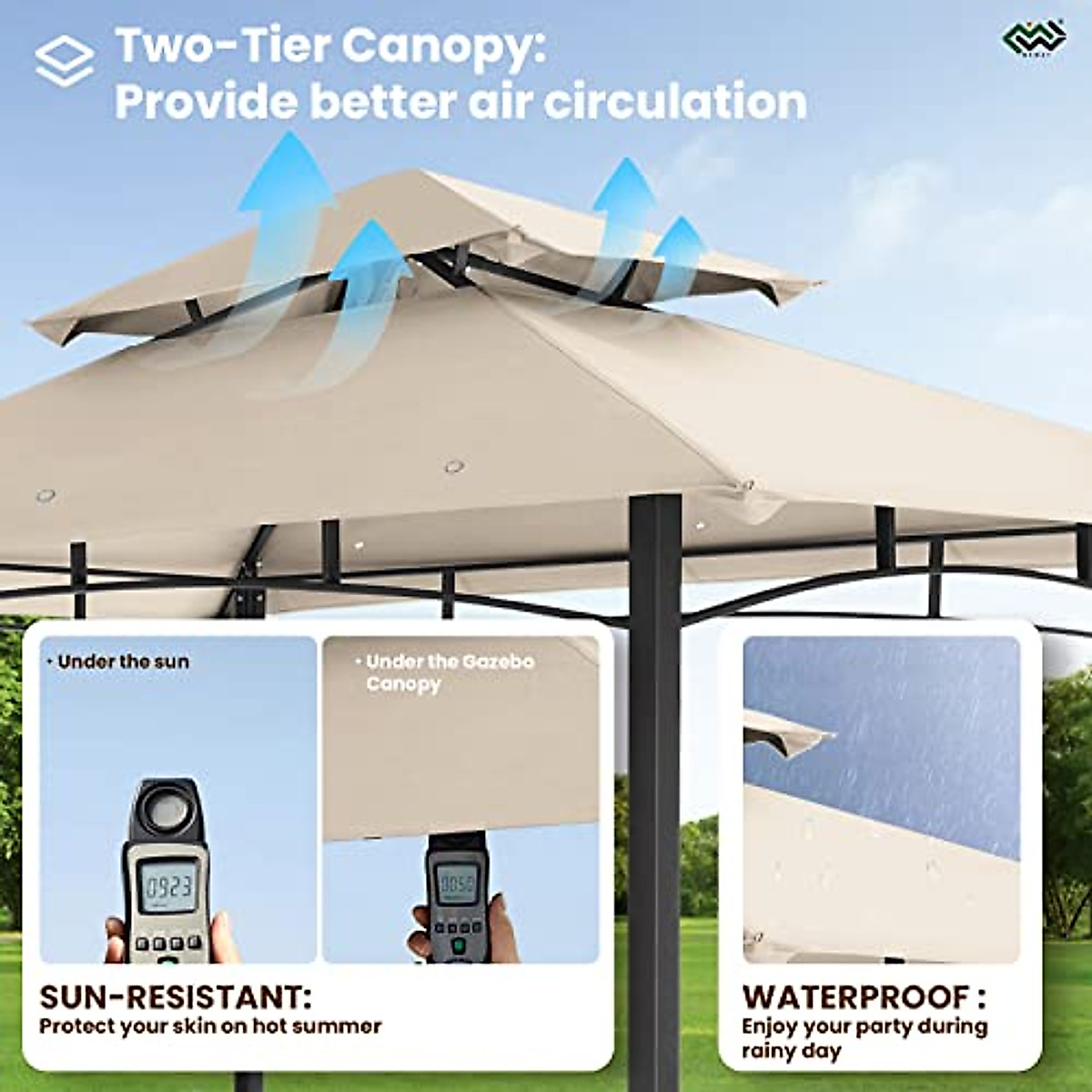 MEWAY 8x5 Grill Gazebo 2-Tiered Outdoor BBQ Canopy Tent, Beige