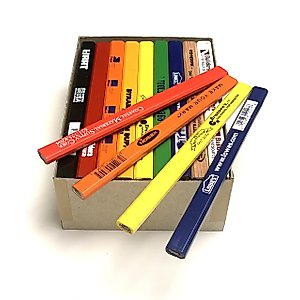 72 Carpenter Pencils | Random Mis Printed Mixed Prints & Solid Discontinued Colors | USA Made, Hard Lead Carpenter