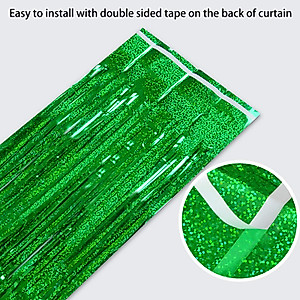 Melsan Foil Curtain Backdrop, 2 Pack 3.2 ft x 8.2 ft Tinsel Foil Fringe Curtains, Sparkle Metallic Foil Fringe Curtains for Party Photo Booth Props Decoration, Green