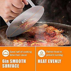 bodkar Smash Burger Press Stainless Steel 6 Inch Round Burger Smasher with Wood Handle, Grill Press Meat Flattener Tool for Flat Top Griddle Grill Cooking