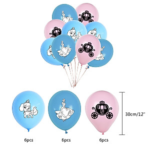 33 Pcs Cinderella Party Supplies,1 Cinderella Backdrop,1 Cake Topper, 12 Cupcake Toppers, 1 Happy Birthday Banner, 18 Balloons for Girls & Boys (5x3FT)