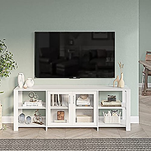 Panana 2Doors TV Stand Television Stands Cabinet with 8 Cubby Storage Cabinets for Living Room Bedroom for TVs up to 70 Inches (White)
