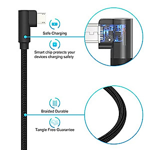 1Ft Right Angle Micro USB Cable 3Pack, Short USB A to Micro B Cord 90 Degree, High Speed Sync Durable Nylon Braided Android USB 2.0 Fast Charging Cable for Samsung S7 Note, Kindle, LG, Power Bank, PS4