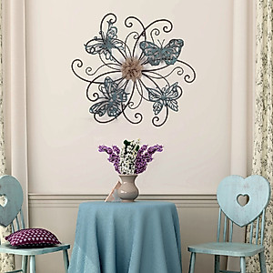 Asense Metal Butterfly Wall Décor Flower Wall Sculpture Art Home Decoration for Living Room Bedroom Indoor Outdoor