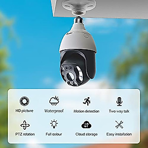 EVERSECU 2K 4MP Light Bulb Security Camera, Outdoor Waterproof, 360° View, 2.4G WiFi&Wireless, Motion Detection, Auto Tracking, 2 Way Audio, Color Night Vision, Work with Alexa Google