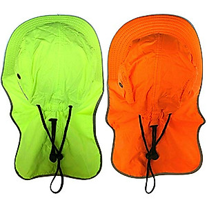 Men High Visibility Sun Hat with Neck Flap Wide Brim Boonie Hat Bucket Cap Packable Adjustable (2PCS (Orange+Lime))