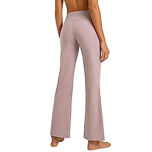 FIRST WAY Buttery Soft Women's Bootcut Yoga Pants Capris with 3 Pockets Lounge Floral Printing Full-Length, Taupe L