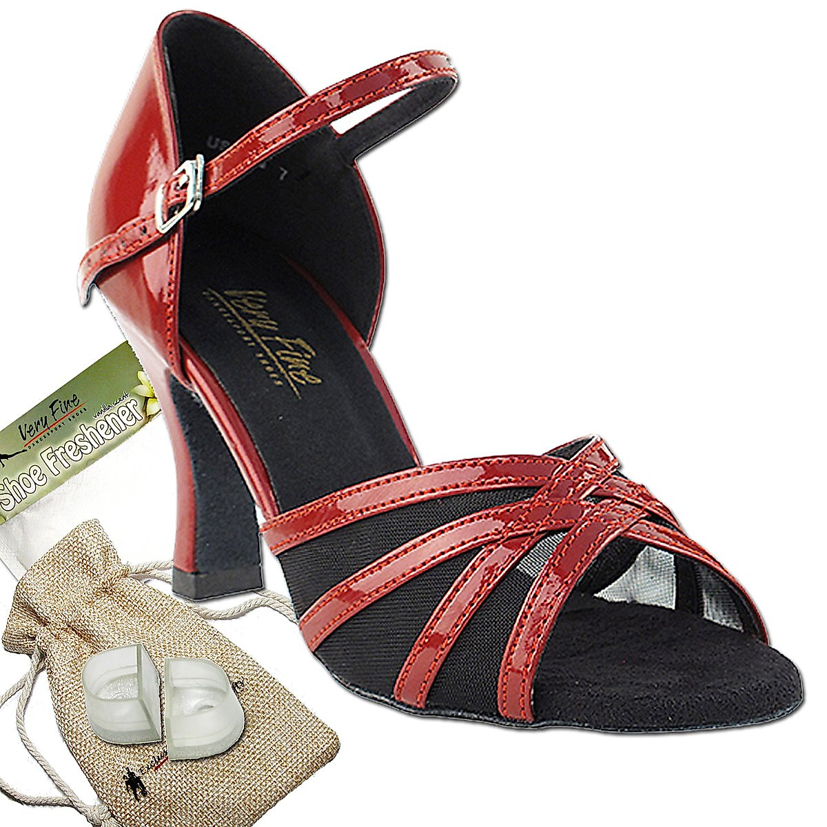Women's Ballroom Dance Shoes Tango Wedding Salsa Dance Shoes Red Patent & Black Mesh 6027EB Comfortable - Very Fine 3" Heel 8 M US [Bundle of 5]