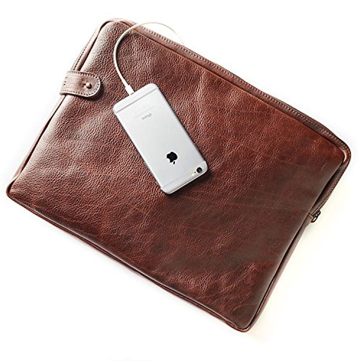Moore and Giles Laptop Sleeve with Rechargable Battery, Titan Milled Brown