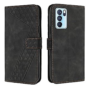 KYDCO Phone Flip Wallet Case Wallet Case for Oppo Reno 6 Pro 5G, Vintage PU Leather Phone Case Magnetic Flip Folio Leather Case Credit Card Holder Kickstand Shockproof Case (Color : Black)