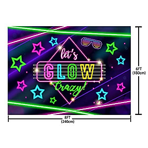 MEHOFOND Glow Neon Birthday Backdrop Crazy Party Decoration Colorful Light Star Photography Background Cake Table Banner Photo Studio Props Vinyl 8x6ft