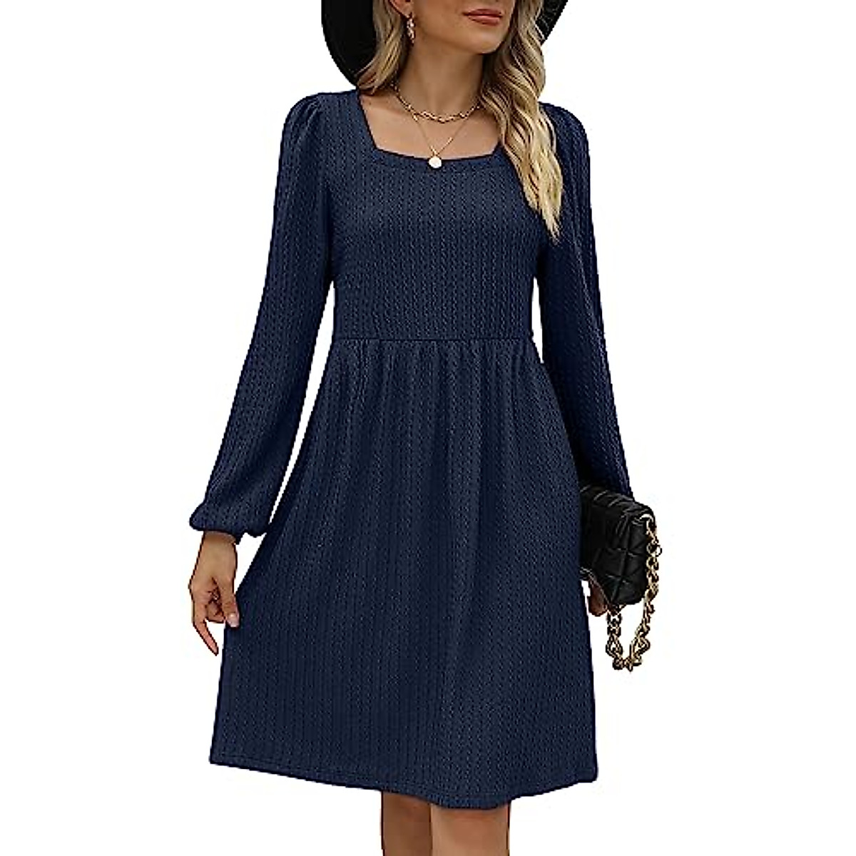 Long Sleeve Dress for Women Work Tunic Dresses to Wear with Leggings S A-Navy Blue
