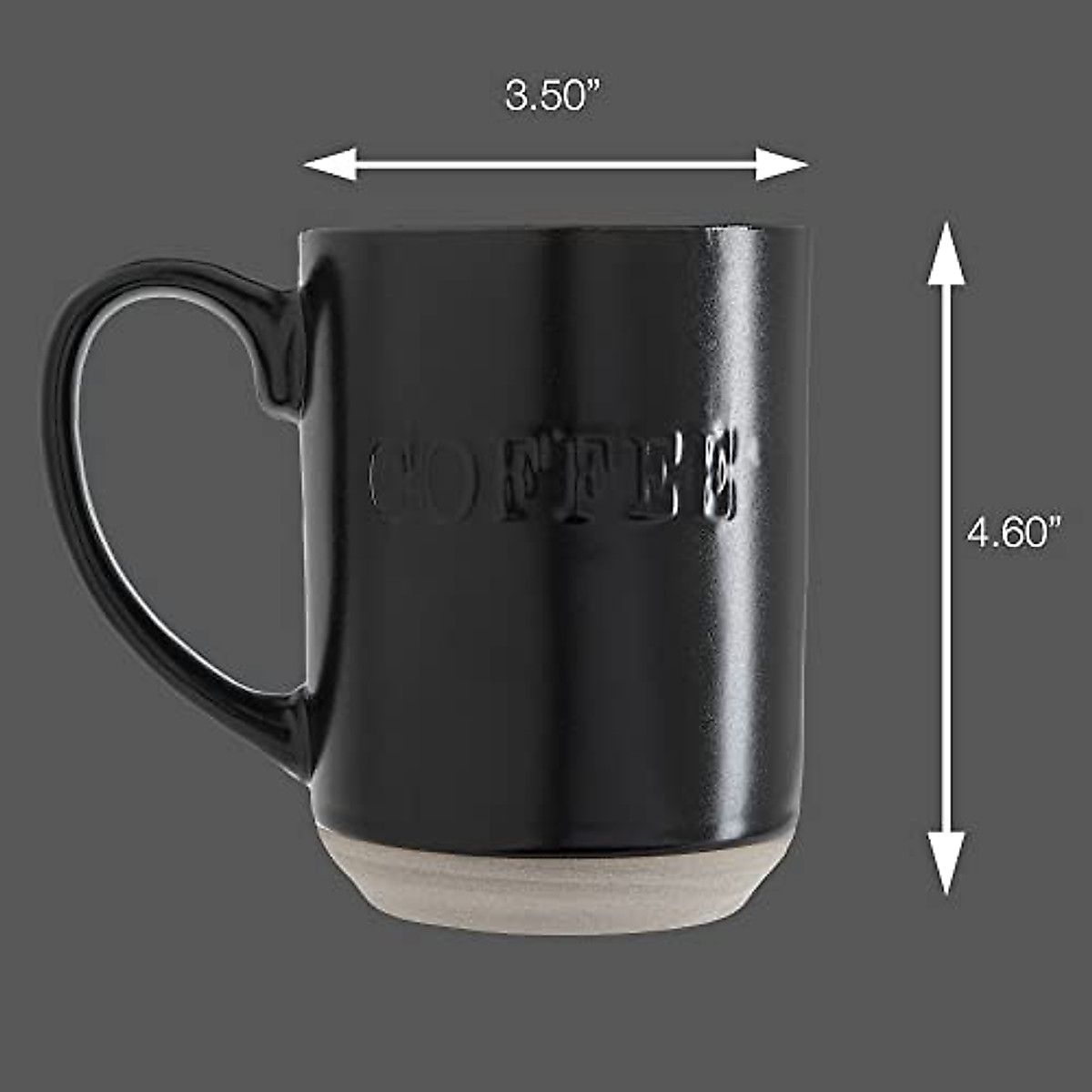 Sheffield Home Set of Stoneware Coffee Mugs- 4 Printed Coffee Cups, Tea Cups, Latte Mugs 16 oz (Black)