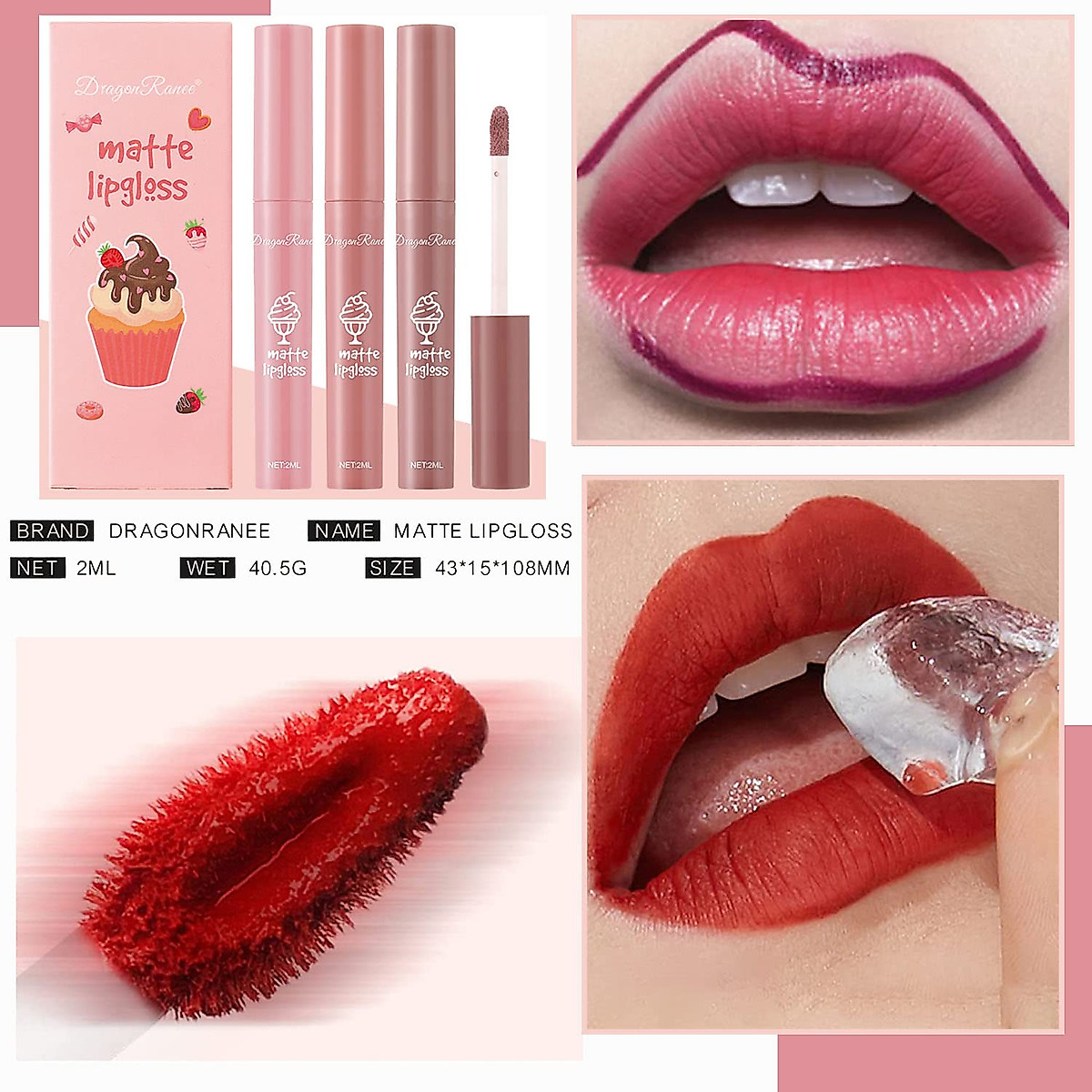 3 Colours Nude Matte Lipstick Set,24 Hour Natural Lip Glazes Velvet Air Moisture Smooth Crayon Lip Stain,Nourishing Color Lip Glaze,Long Lasting Waterproof Lip Gloss Lipstick for Women Makeup(Set A)