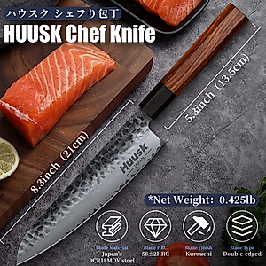 Huusk Knives from Japan, Professional Japanese Gyuto Chef Knife 8 Inch, Hand Forged Kitchen Knives, 3 Layers High Carbon Meat Sushi Knife, Ultra Sharp Cooking Knife with Gift Box